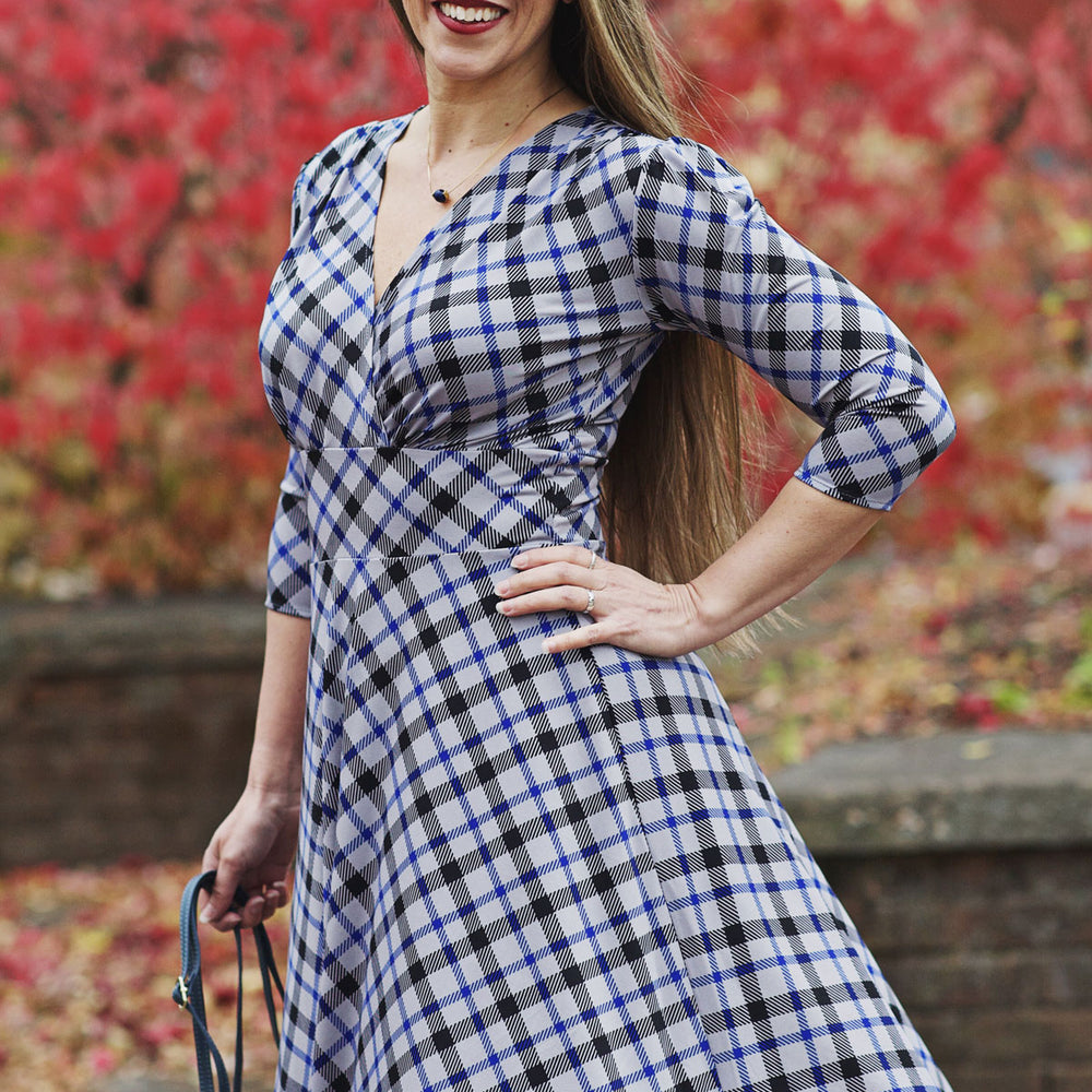 Megan Dress - Navy & Gray Plaid – karina dresses