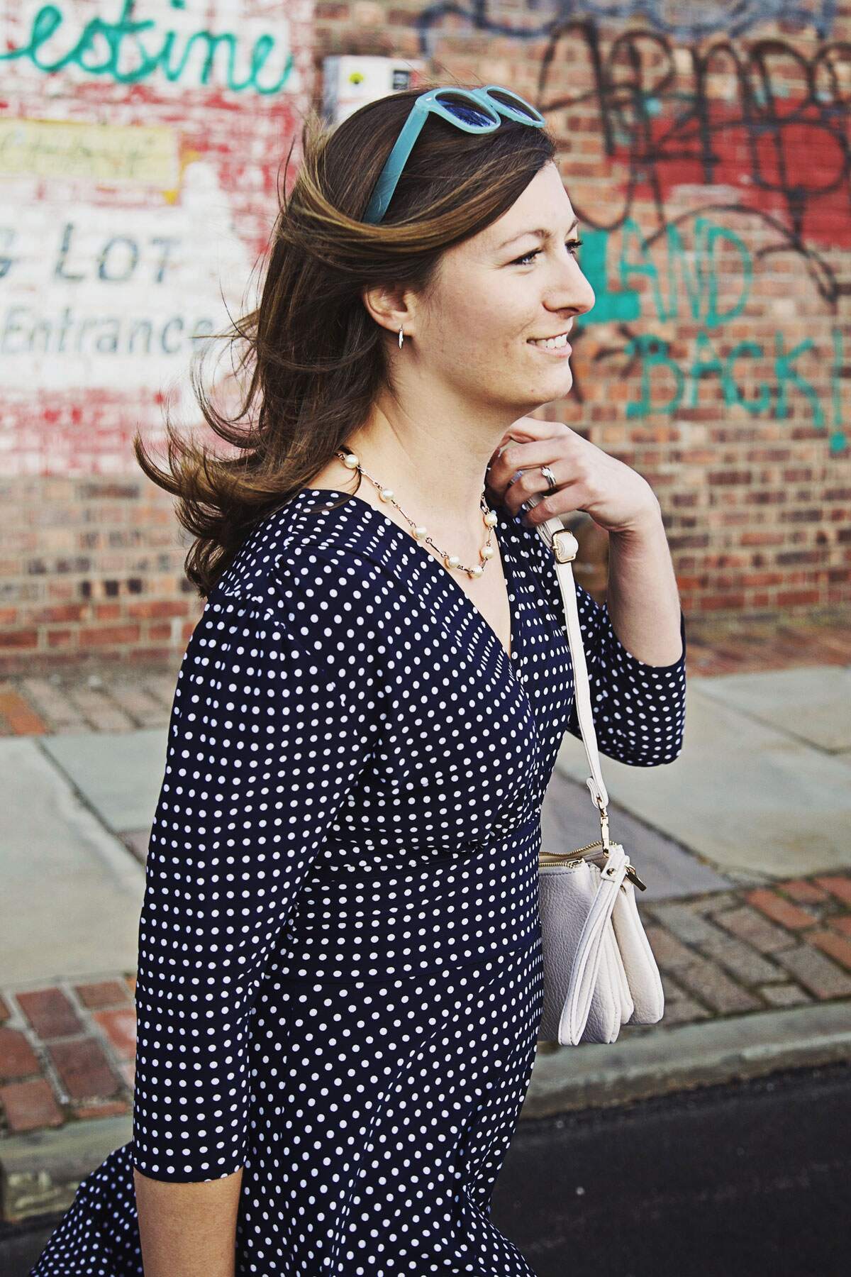 Megan Dress - Navy and White Micro Dot – karina dresses