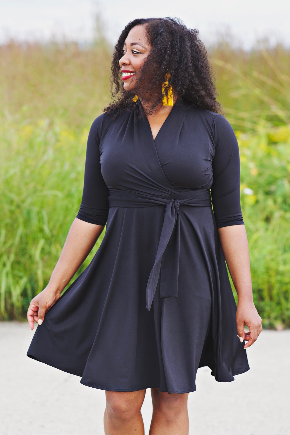 Ruby Dress (3/4 Sleeves) - Solid Black – karina dresses